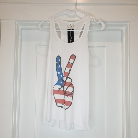 Tops | Nwt Stars And Stripes American Flag Peace Sign Tank | Poshmark